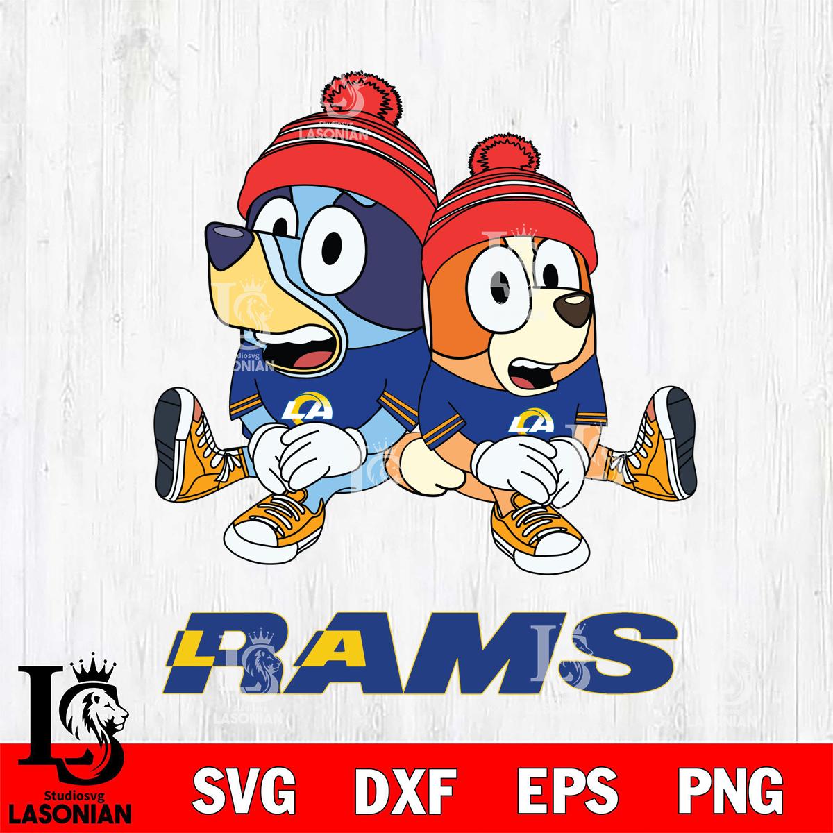Los Angeles Rams Christmas Bluey & Bingo Sit – lasoniansvg