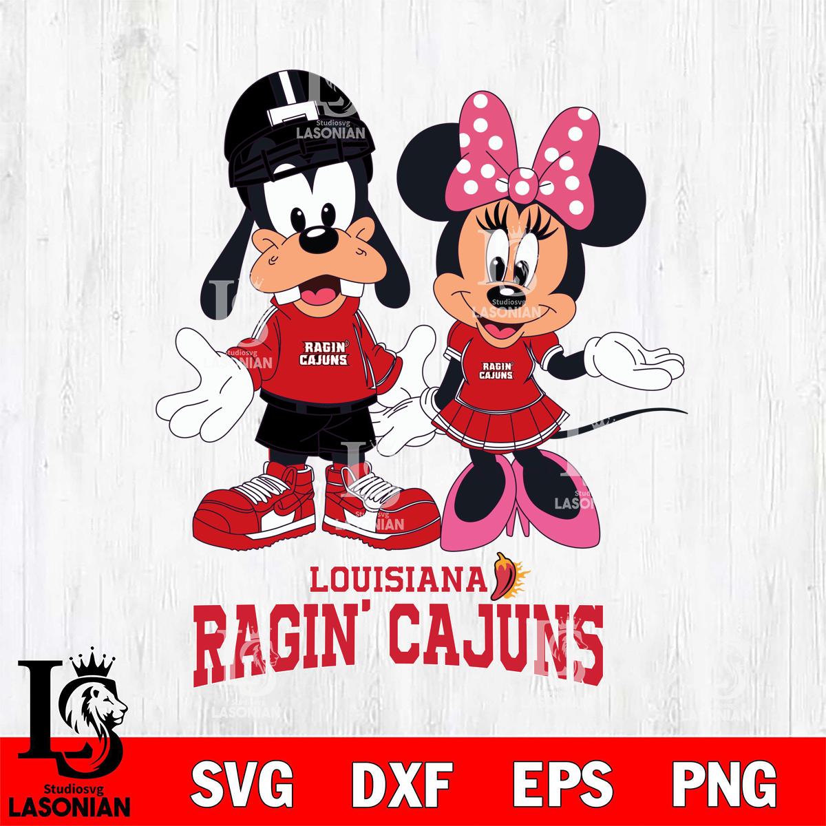 Louisiana Ragin' Cajuns Goofy and Minnie mouse Football – lasoniansvg