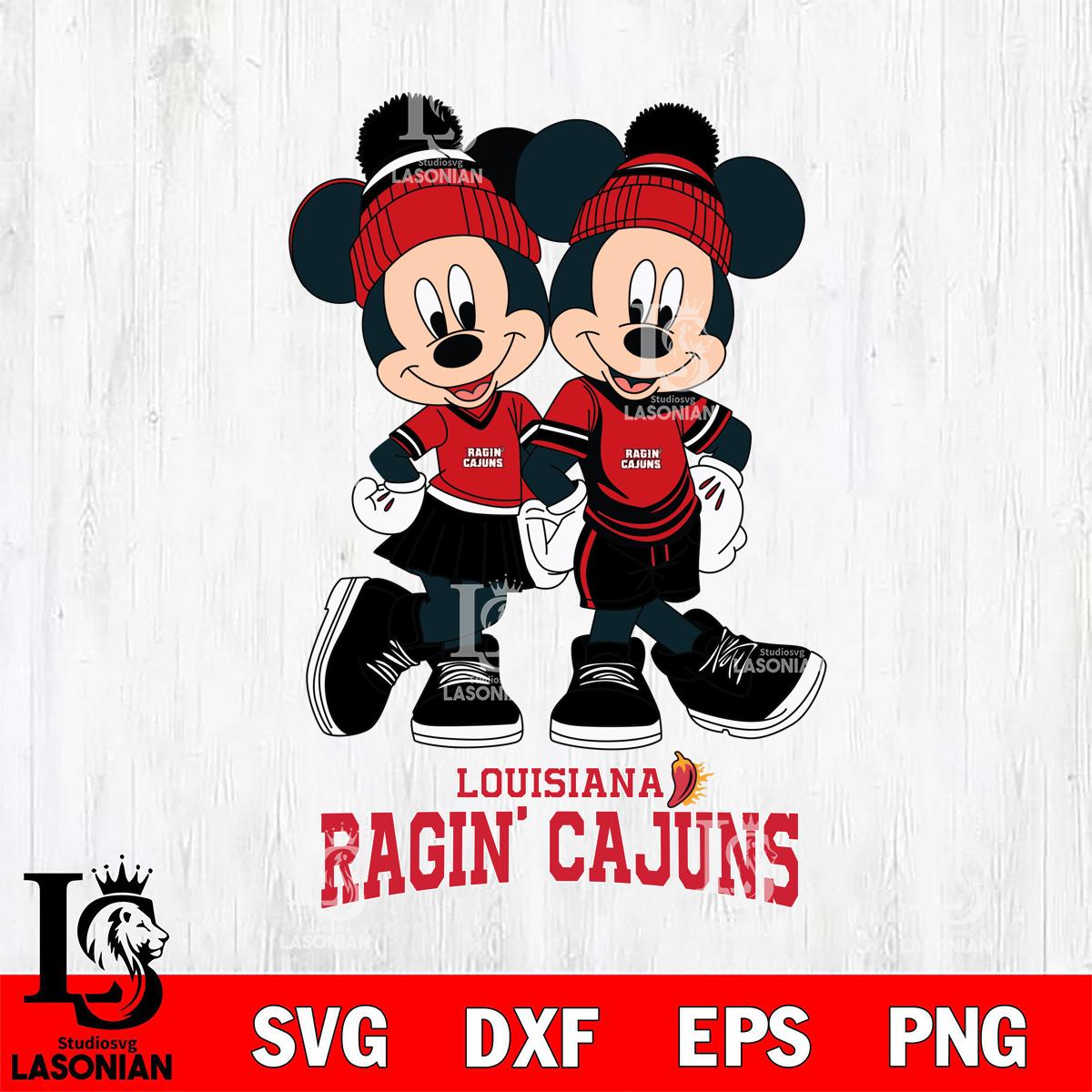 Louisiana Ragin' Cajuns Mickey And Minnie Mouse Football – lasoniansvg