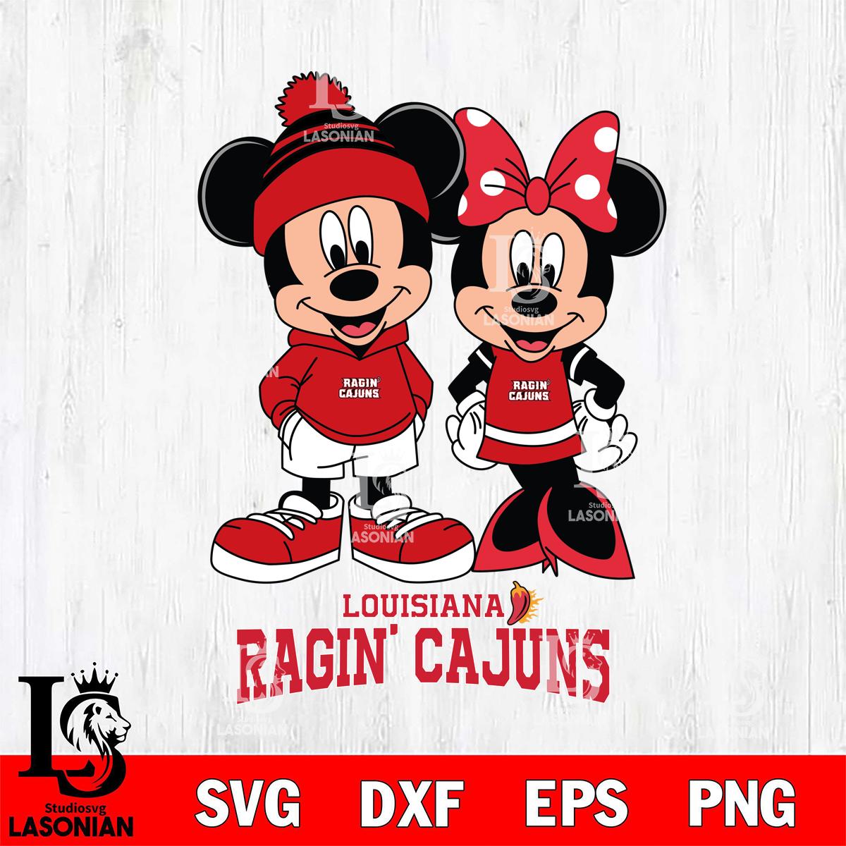 Louisiana Ragin' Cajuns Mickey Minnie Mouse Cute Football – lasoniansvg