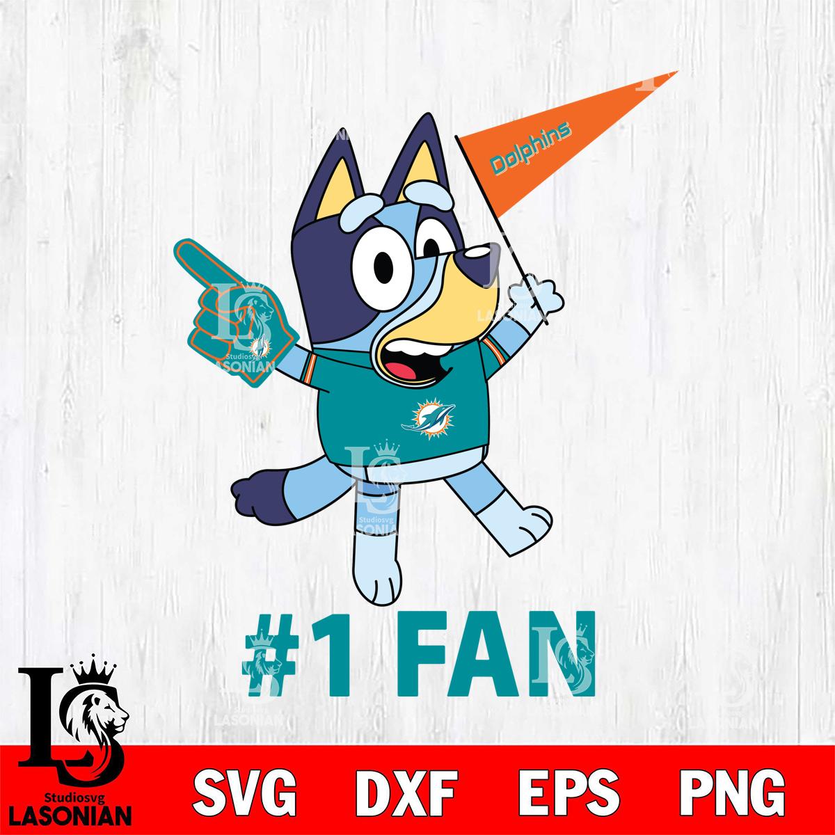 Miami Dolphins Bluey #1 Fan – lasoniansvg