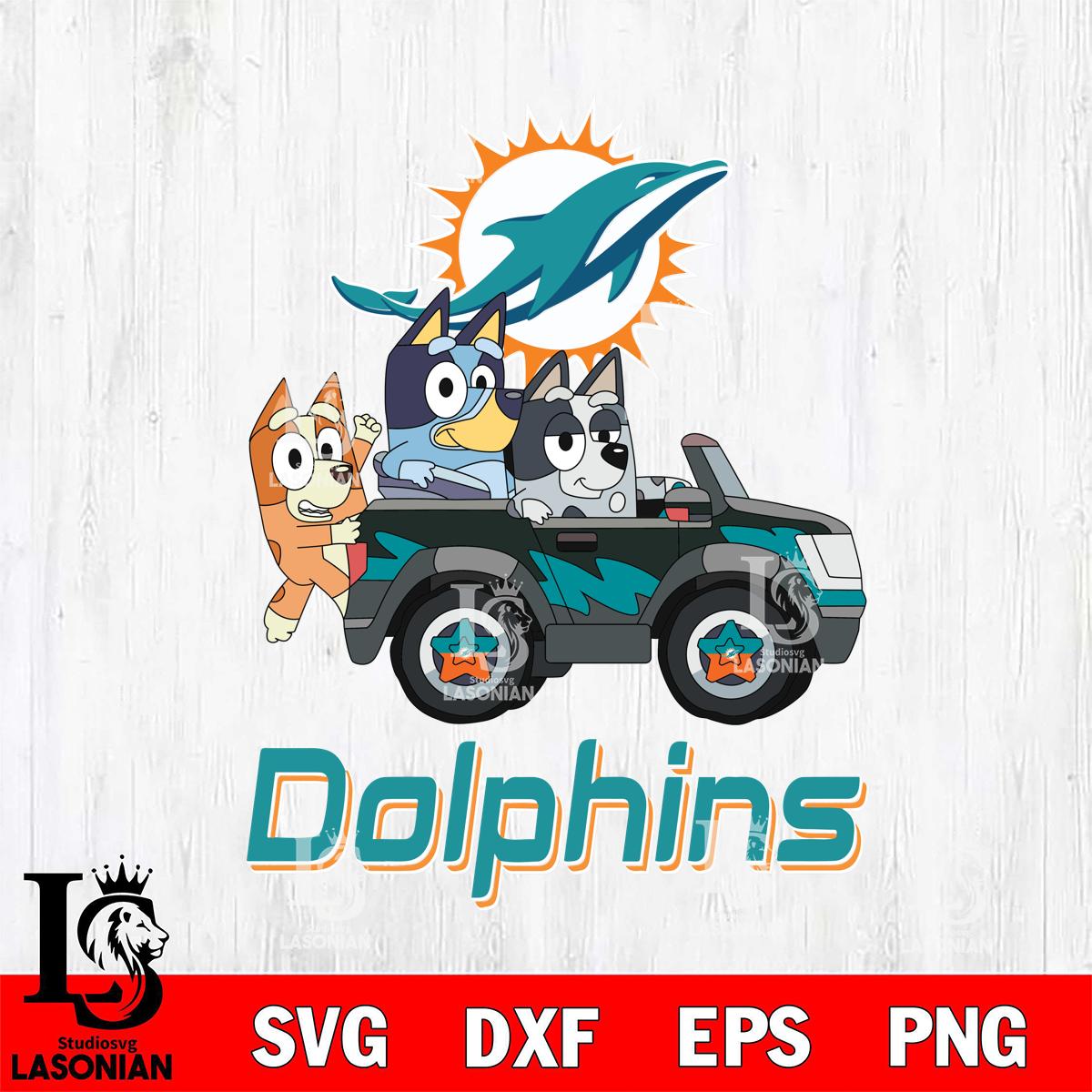 Miami Dolphins Bluey friends car – lasoniansvg