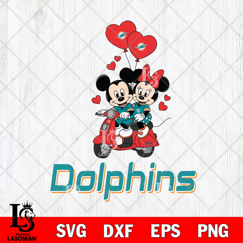 Miami Dolphins Mickey and Minnie Mouse Valentine File Cut, NFL SVG DXF ...