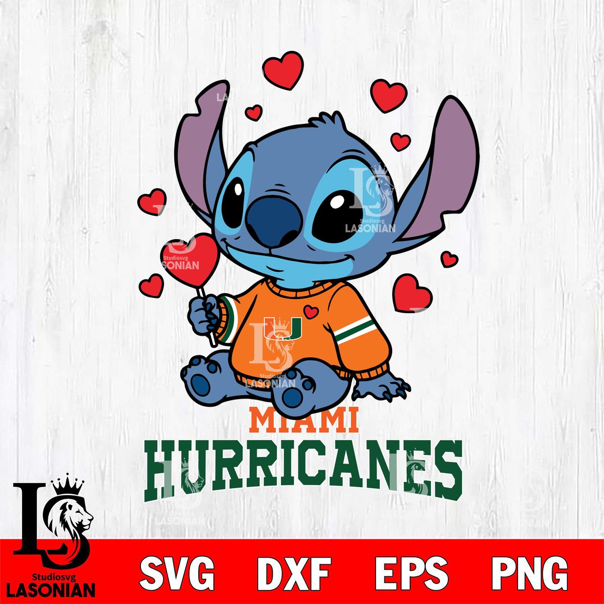 Miami Hurricanes Stitch Valentine Cute Digital Download, NCAA SVG DXF ...