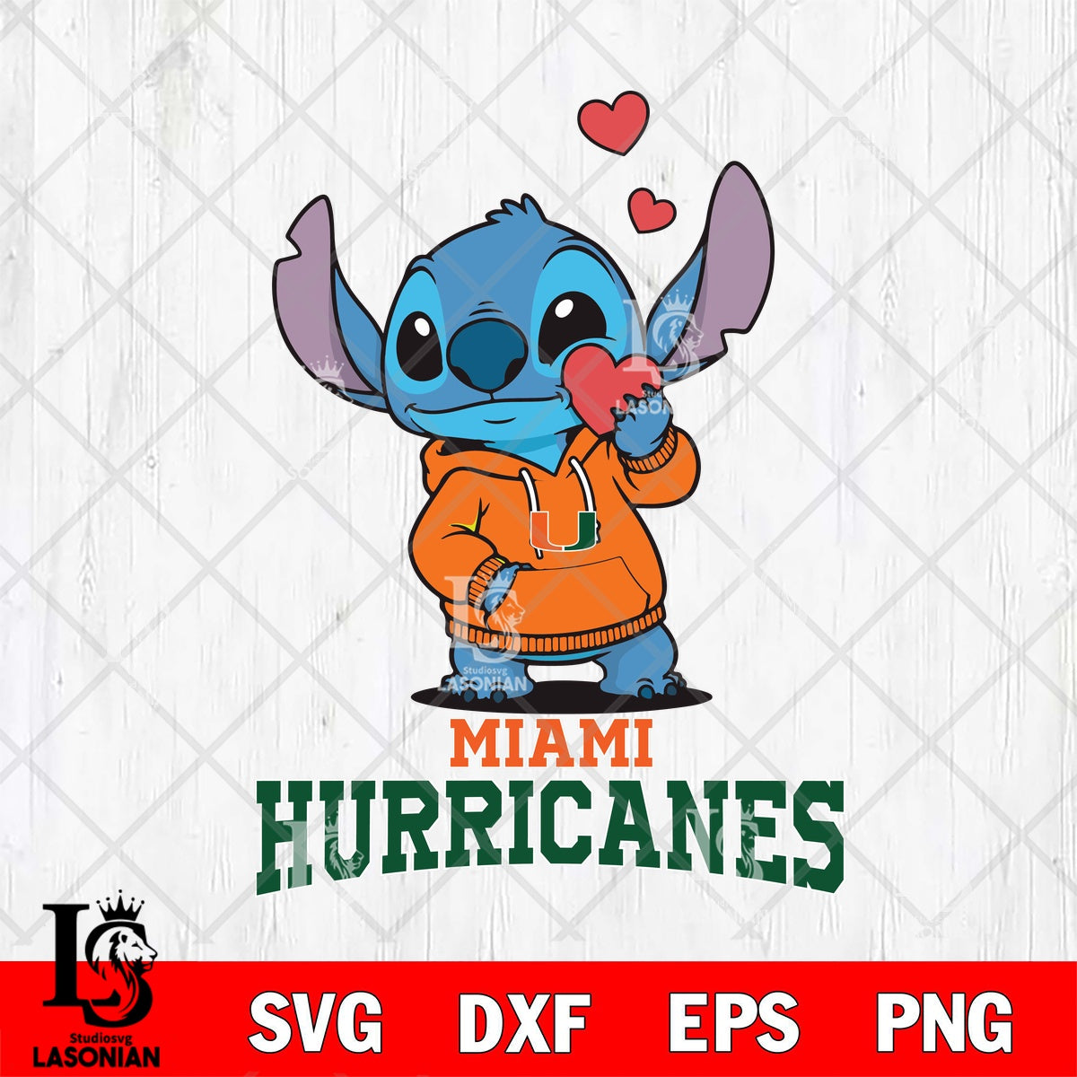 Miami Hurricanes Stitch love illustration File cut , Football Criucut ...