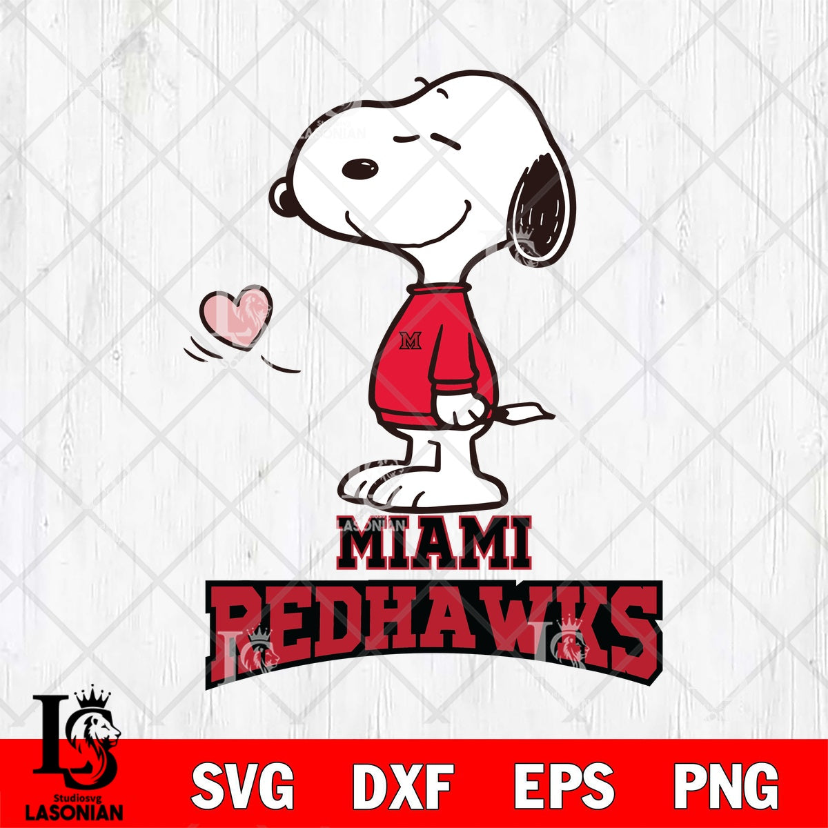 Miami RedHawks Love Snoopy Valentine File cut , Criucut , Silhouette ...