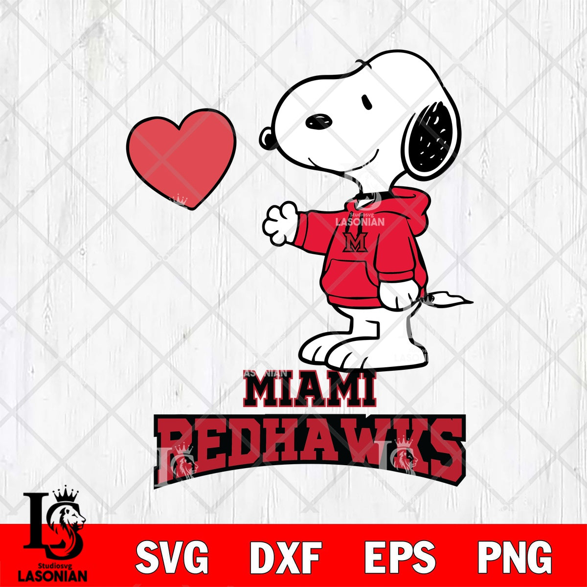 Miami RedHawks Snoopy with Heart File cut , Criucut , Silhouette ...
