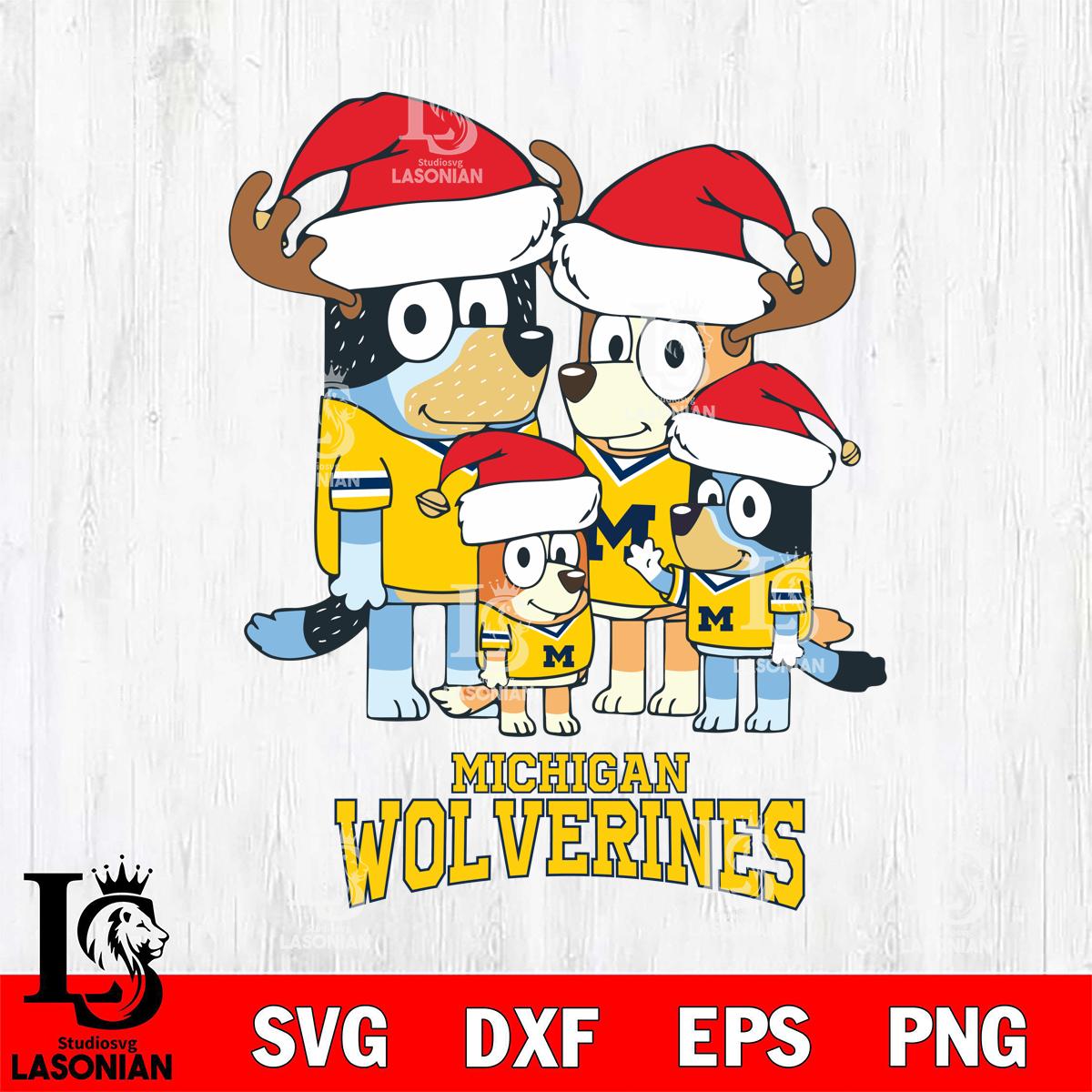 Michigan Wolverines Christmas Bluey Santa Family – lasoniansvg