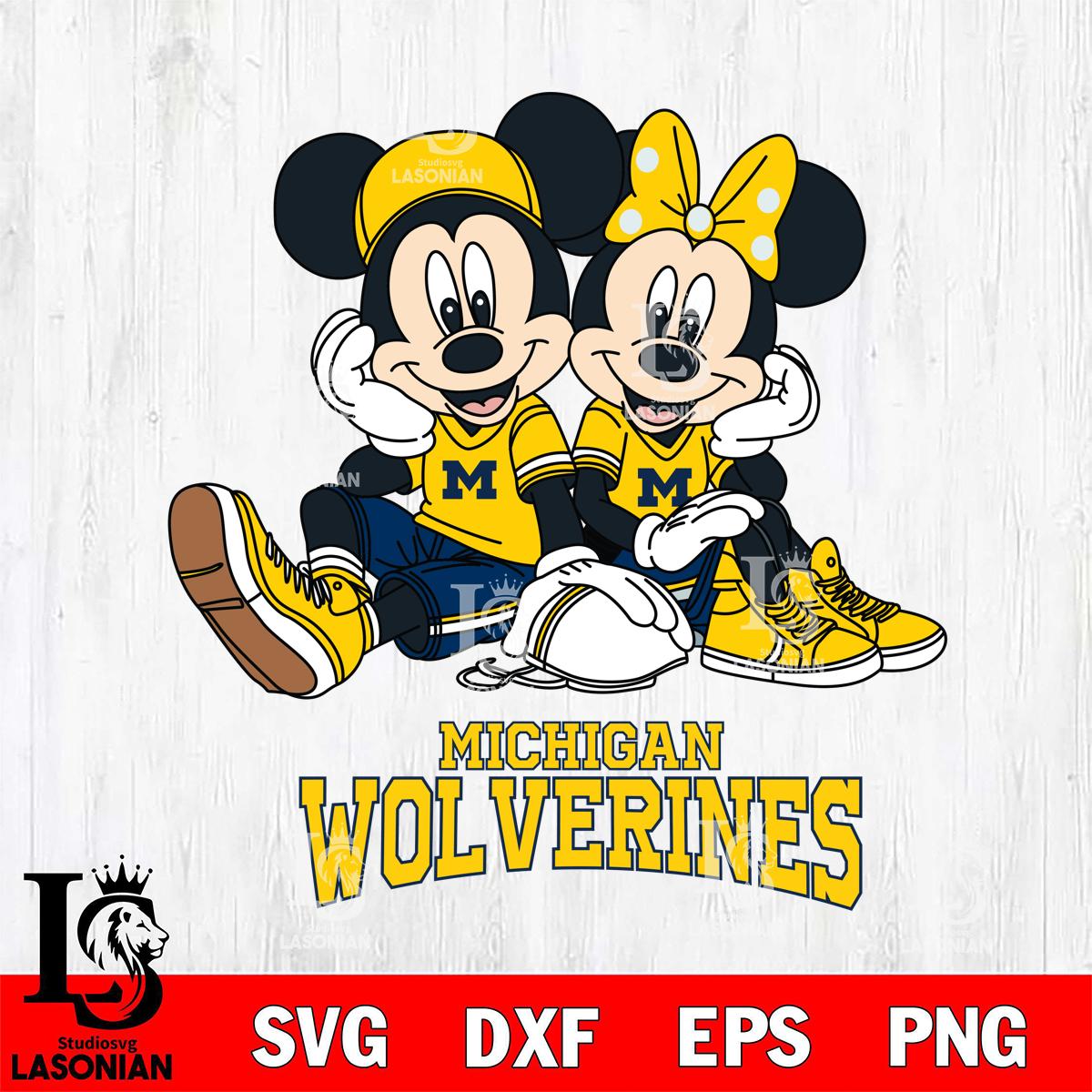Michigan Wolverines Mickey Minnie Mouse Football Sit – lasoniansvg