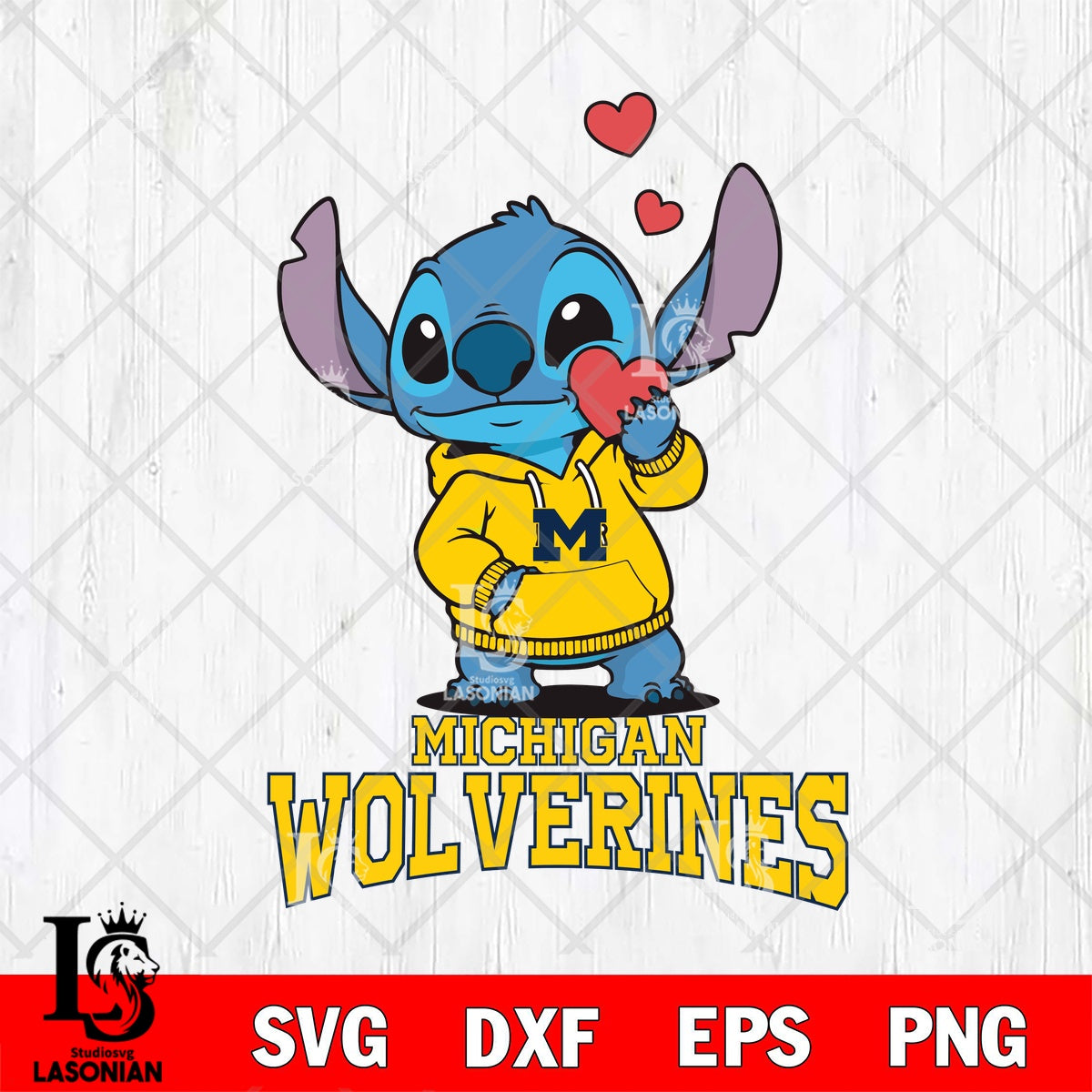 Michigan Wolverines Stitch love illustration File cut , Football ...