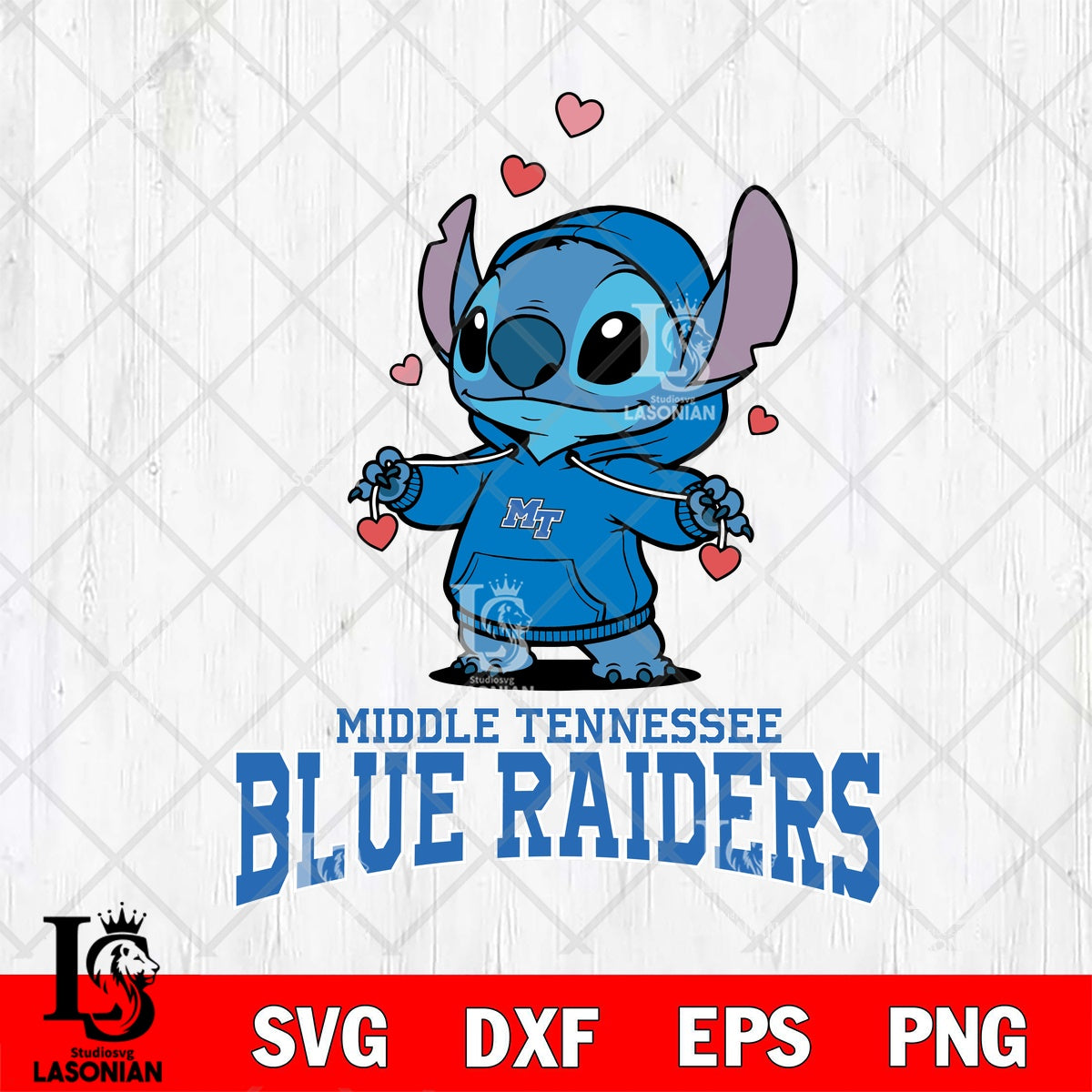 Middle Tennessee Blue Raiders Stitch Valentine Heart Strings File cut ...
