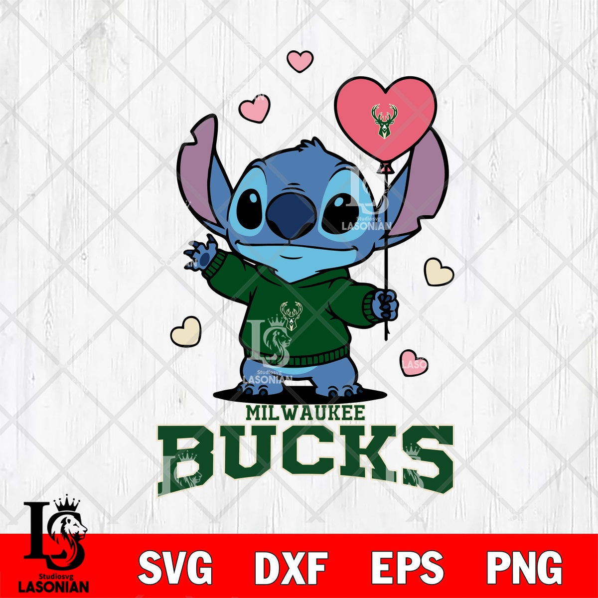 Milwaukee Bucks Stitch Balloons Heart Digital Download, NBA SVG DXF EPS ...