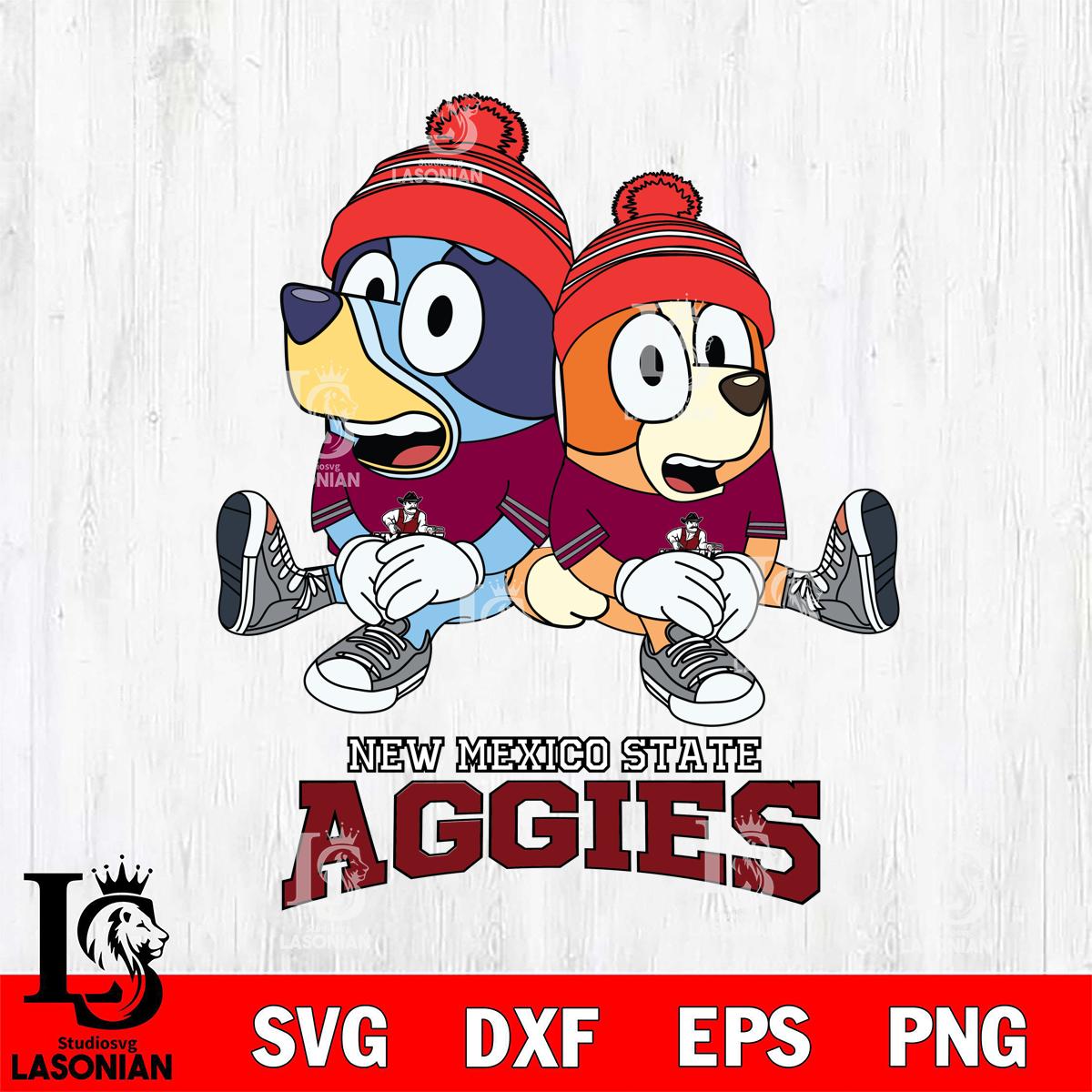 New Mexico State Aggies Christmas Bluey & Bingo Sit – lasoniansvg