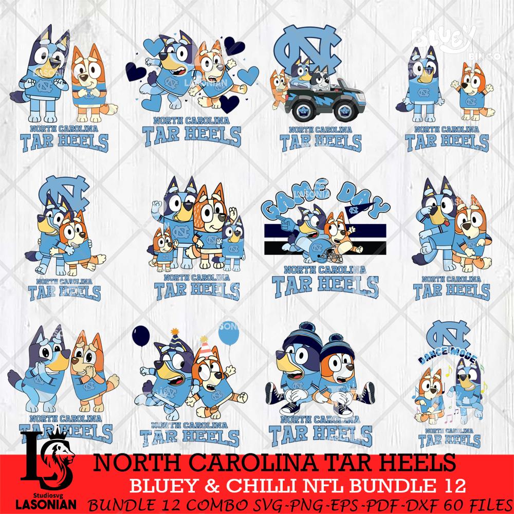 North Carolina Tar Heels Bluey & Bingo Bundle 12 SVG – lasoniansvg