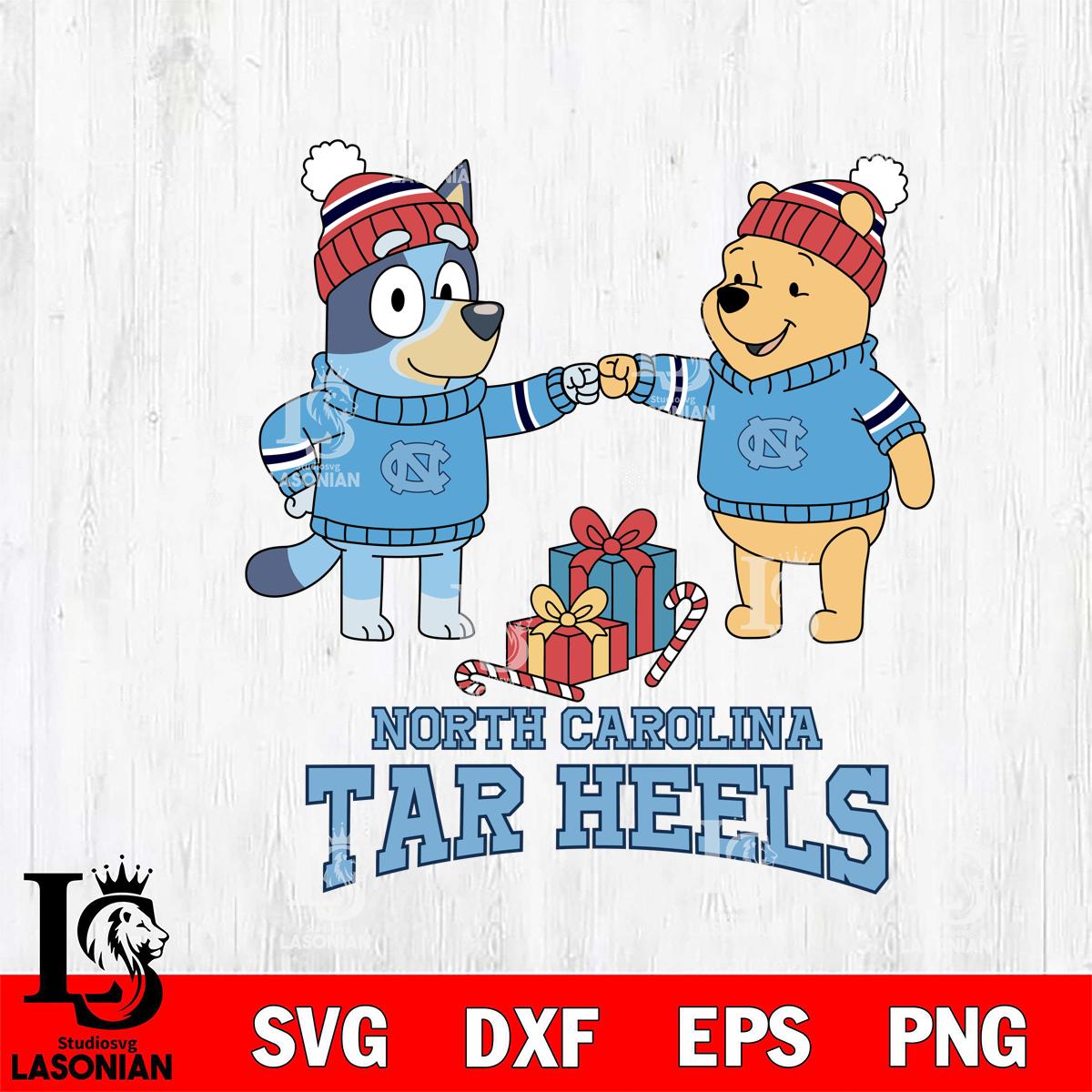 North Carolina Tar Heels Bluey With Winnie The Pooh Christmas – lasoniansvg