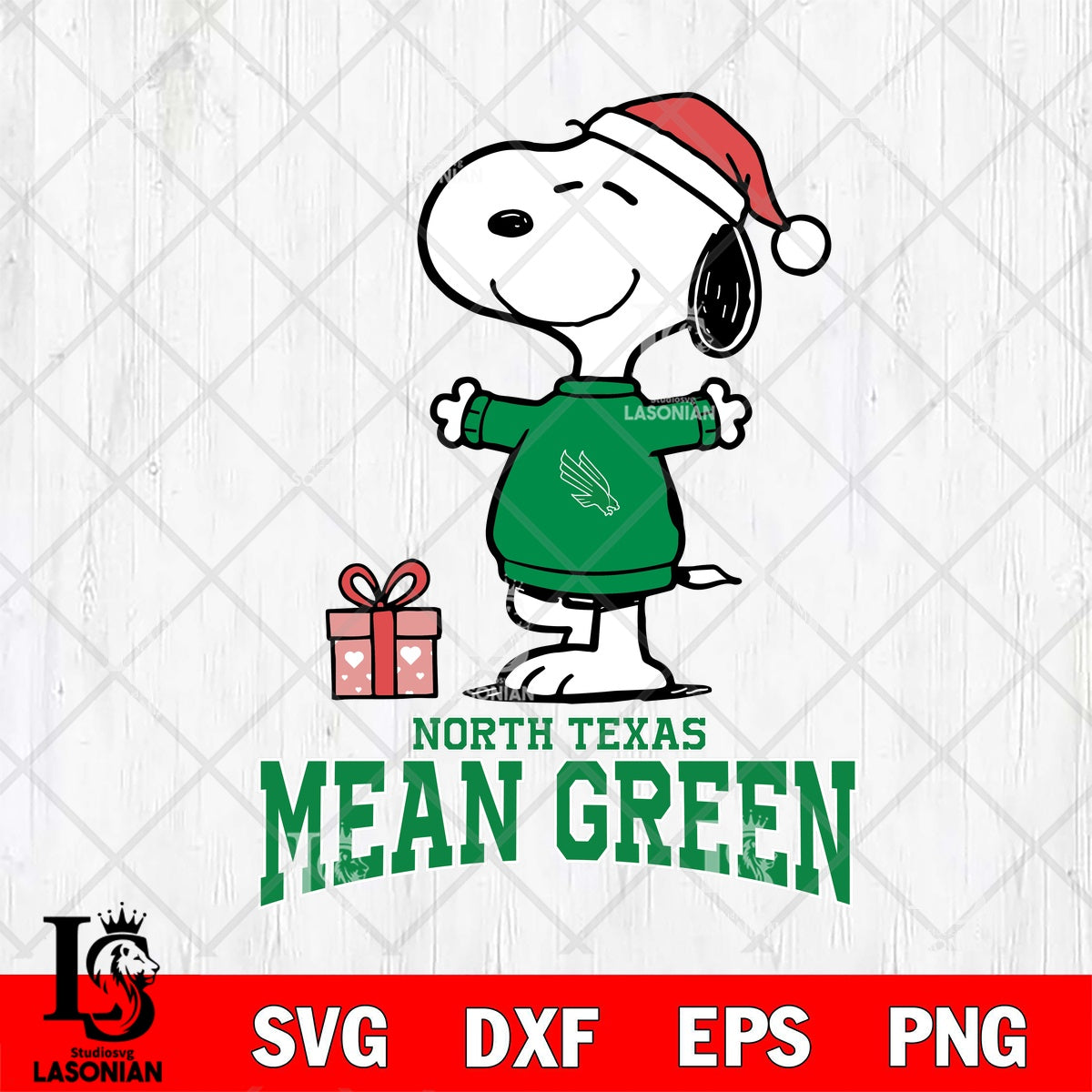 North Texas Mean Green Snoopy with Gift File cut , Criucut , Silhouette ...