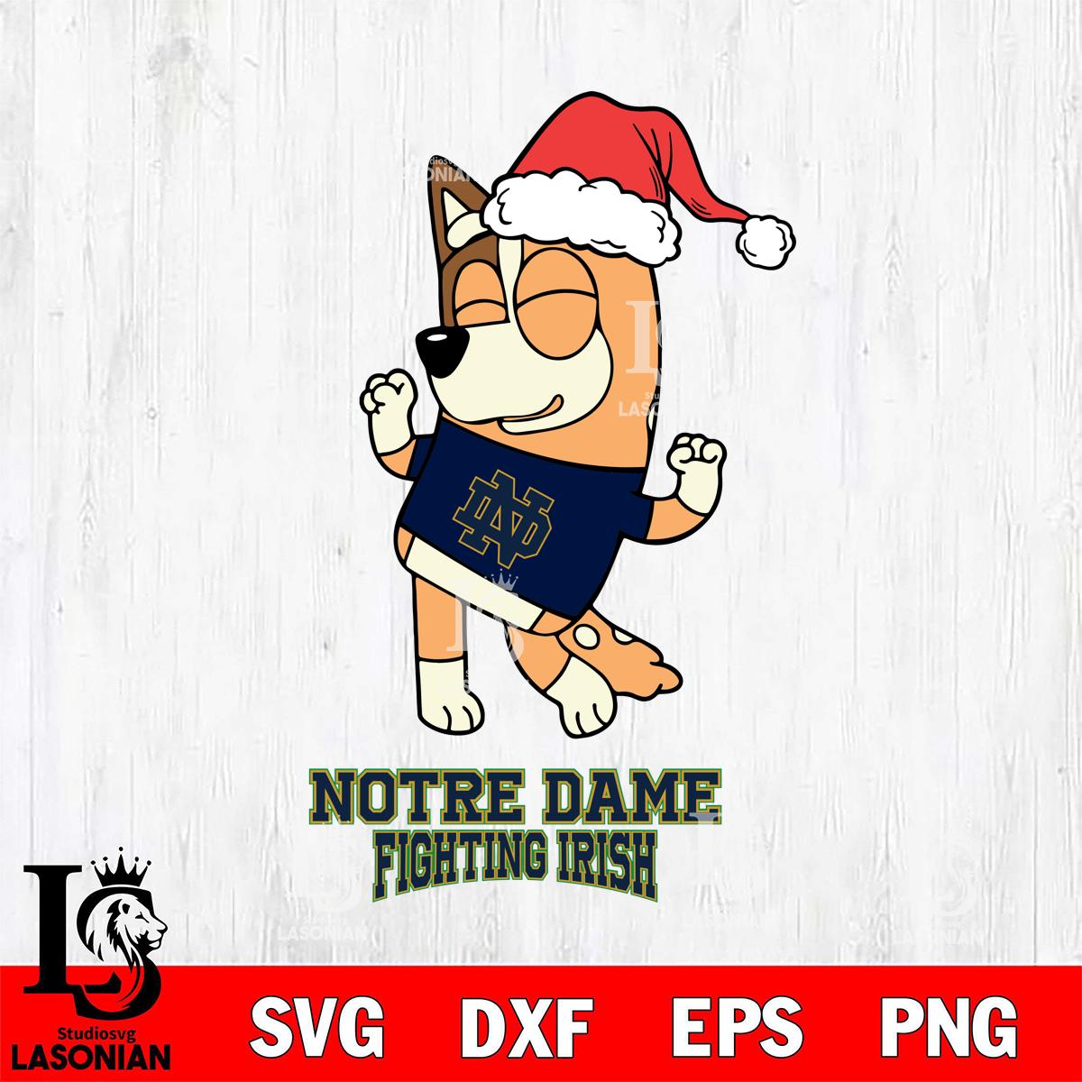 Notre Dame Fighting Irish Bluey Chilli Happy Christmas – lasoniansvg