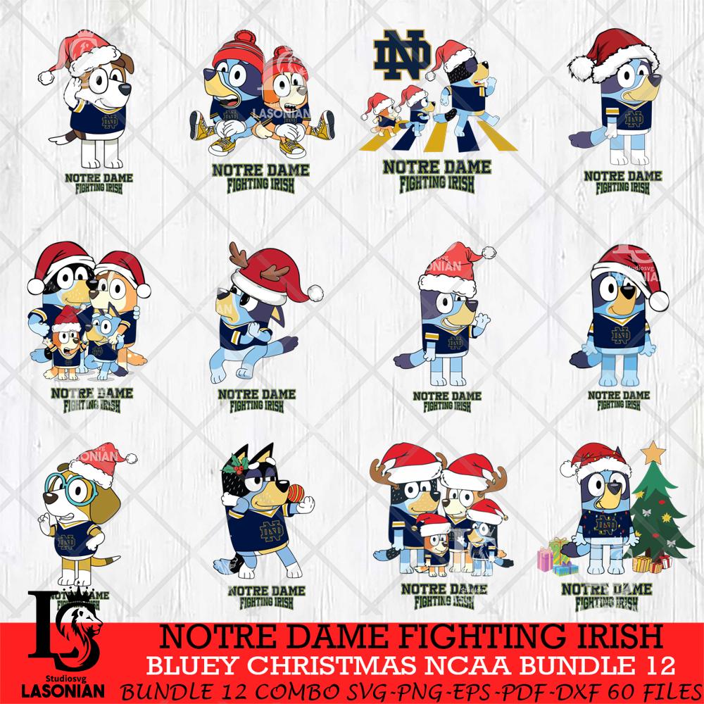 Notre Dame Fighting Irish Bluey Christmas NCAA Bundle 12 Cricut File ...