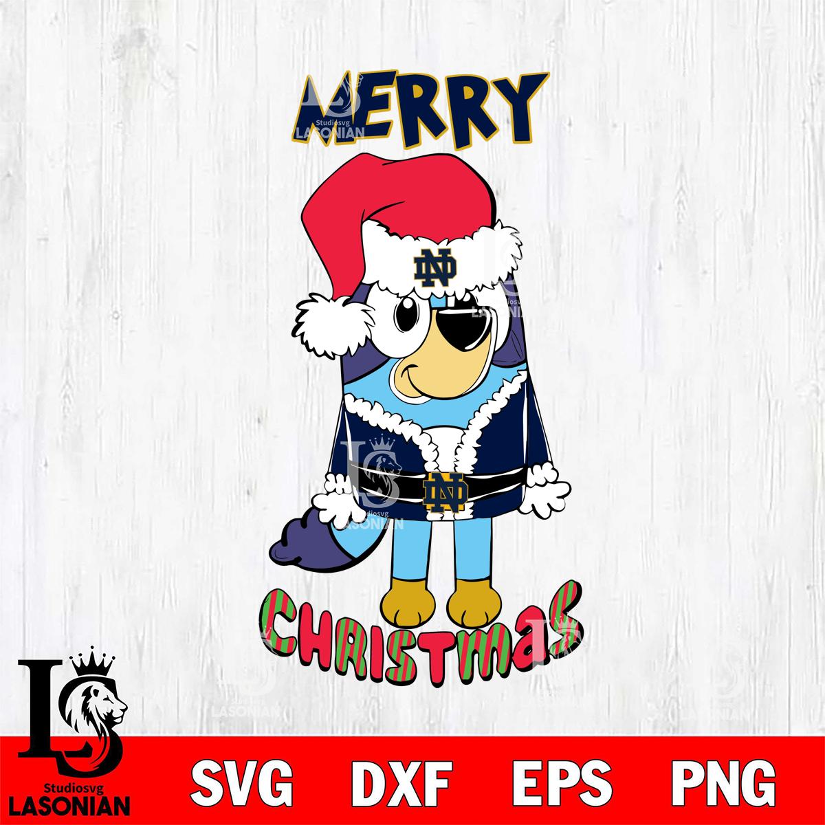 Notre Dame Fighting Irish Bluey Merry Christmas Bluey Santa Claus ...