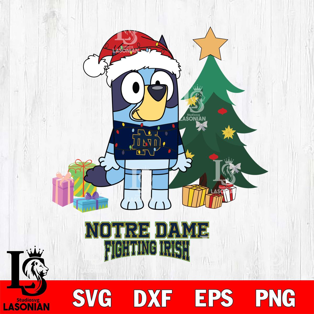 Notre Dame Fighting Irish Christmas Bluey Tree Sport – lasoniansvg