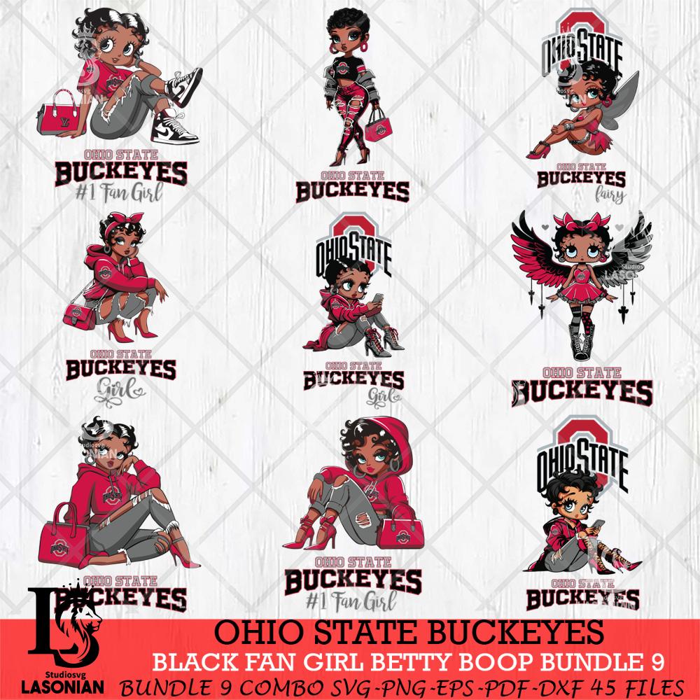 Ohio State Buckeyes Black Fan Girl Betty Boop Bundle 9, Svg Eps Dxf Pn ...