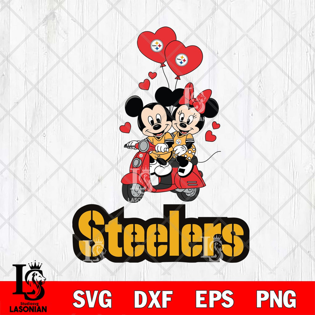 Pittsburgh Steelers Mickey and Minnie Mouse Valentine File Cut, NFL SVG ...