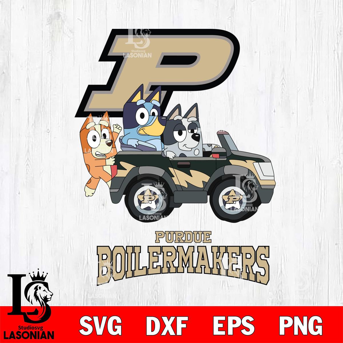 Purdue Boilermakers Bluey friends car – lasoniansvg