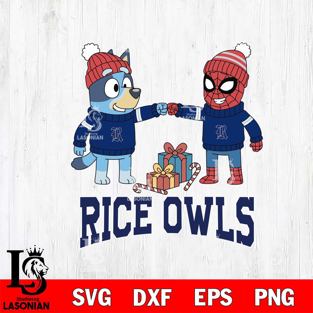 Rice Owls Bluey With Spider man Christmas – lasoniansvg