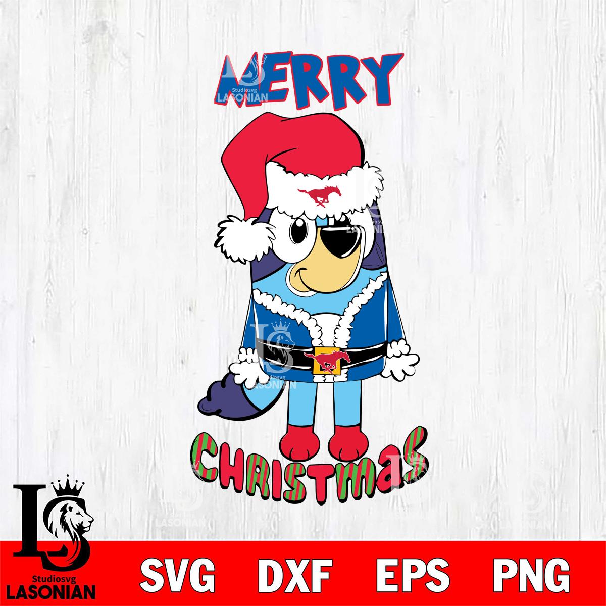 SMU Mustangs Bluey Merry Christmas Bluey Santa Claus – lasoniansvg