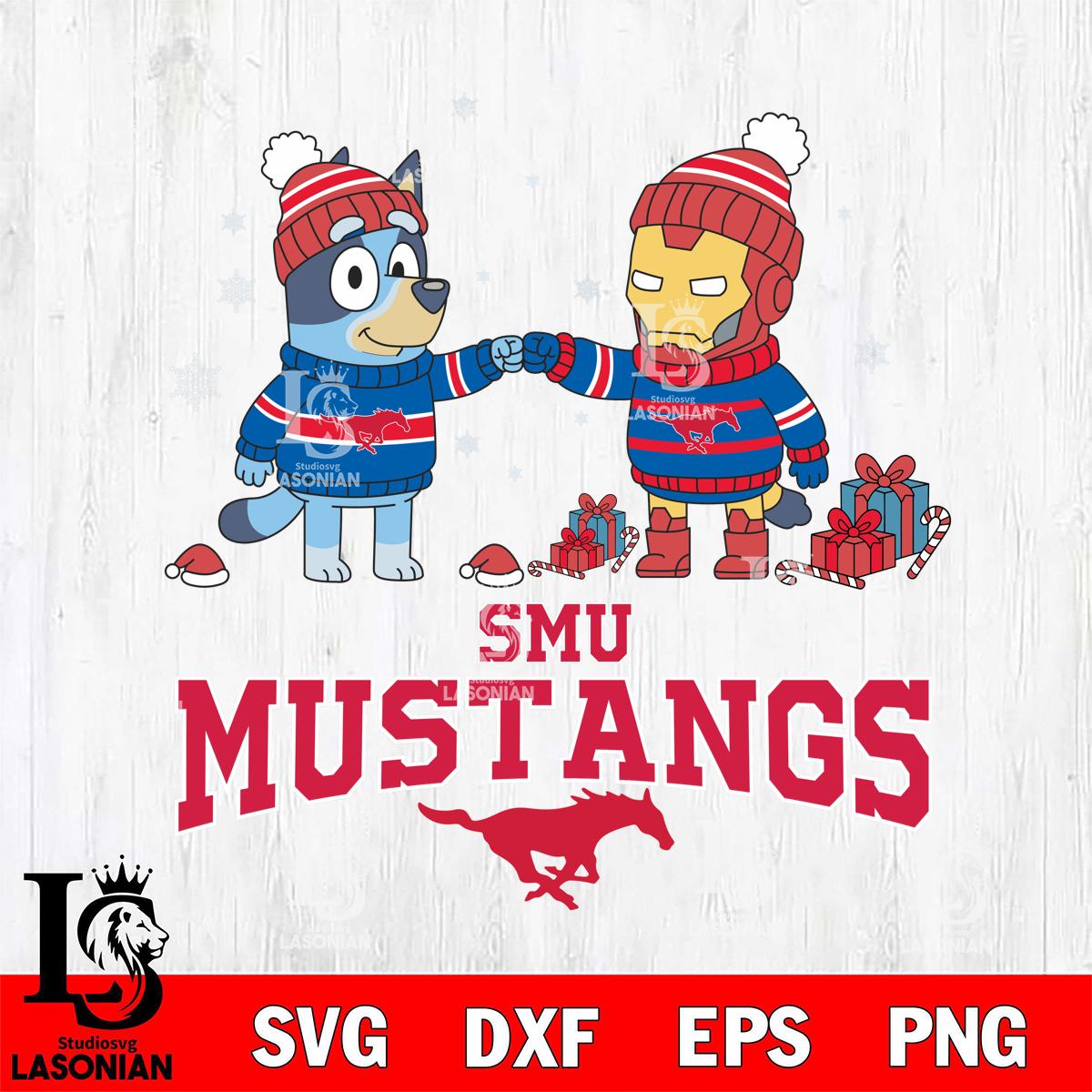 SMU Mustangs Bluey With Iron man Christmas – lasoniansvg