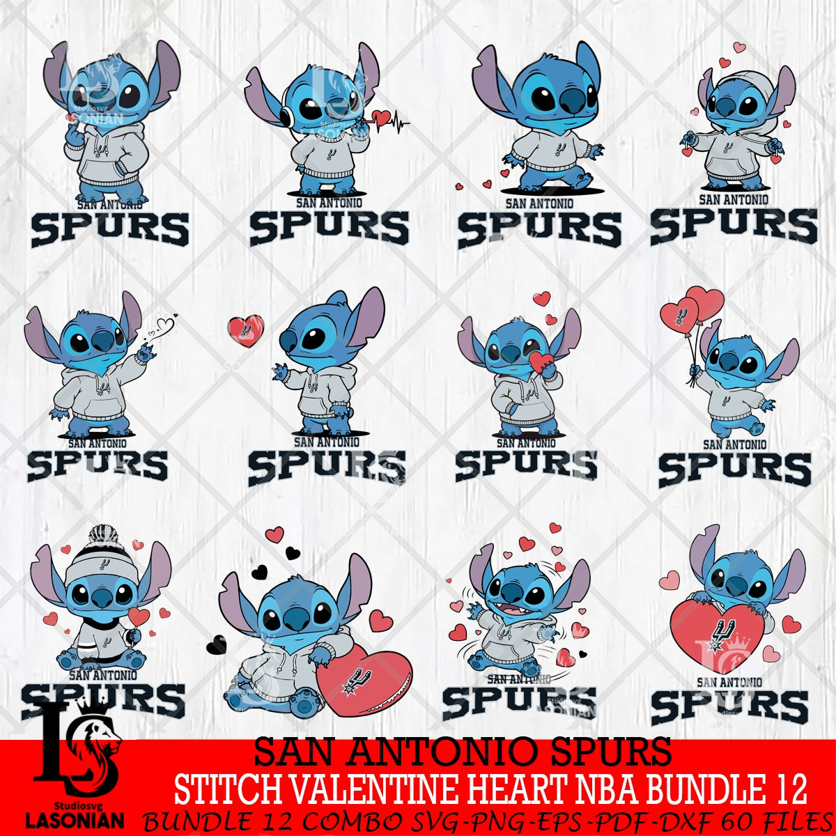 San Antonio Spurs Stitch Valentine Heart NBA Bundle File cut , Criucut ...