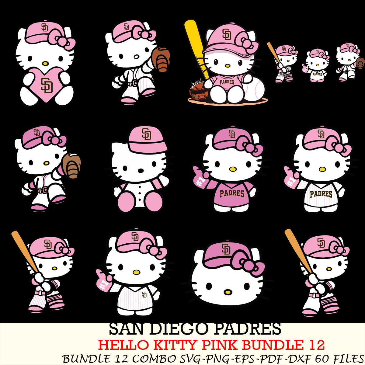 San Diego Padres Hello Kitty Pink Bundle 12 SVG – lasoniansvg