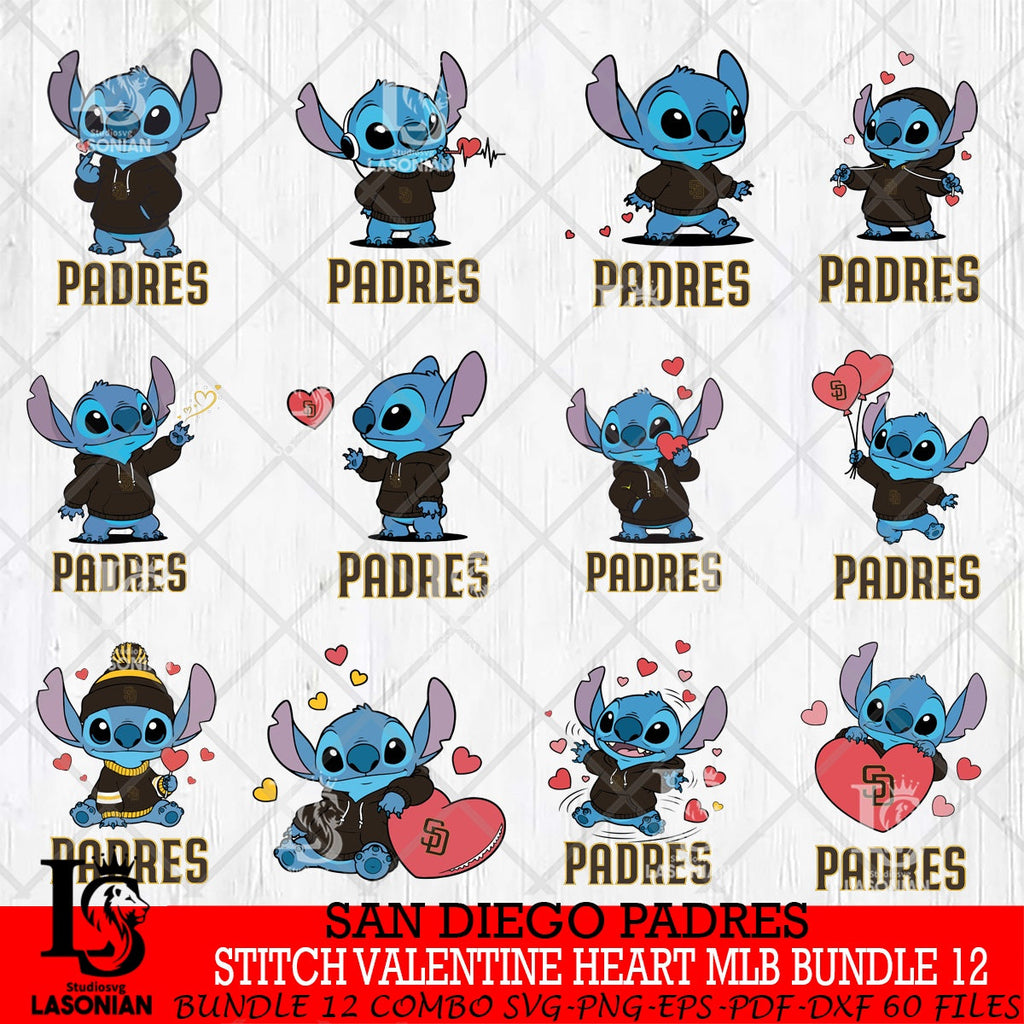 San Diego Padres Stitch Valentine Heart MLB Bundle File cut , Criucut ...