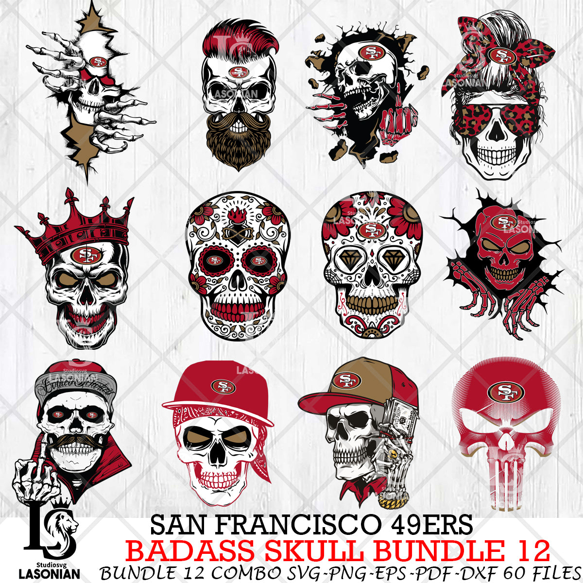 San Francisco 49ers Badass Skull Bundle SVG – lasoniansvg