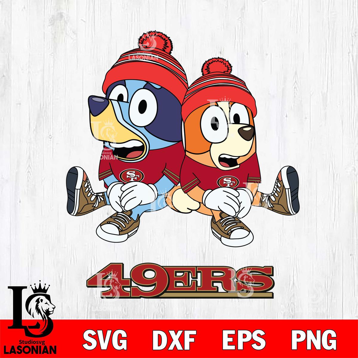 San Francisco 49ers Christmas Bluey & Bingo Sit – lasoniansvg