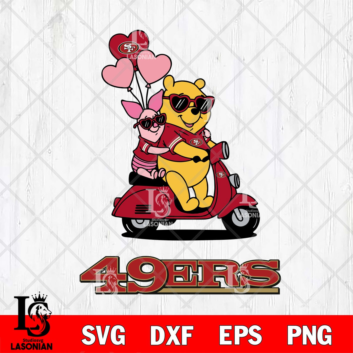 San Francisco 49ers Winnie the Pooh and Piglet Valentine File Cut, NFL ...