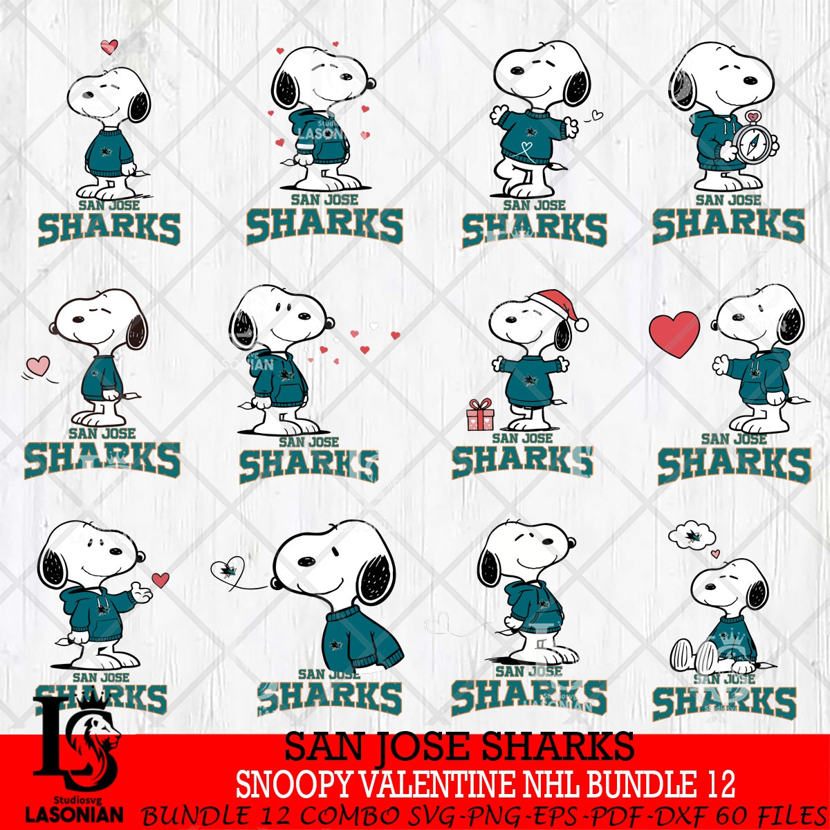 San Jose Sharks Snoopy Valentine Football NHL Bundle File cut , Criucut ...