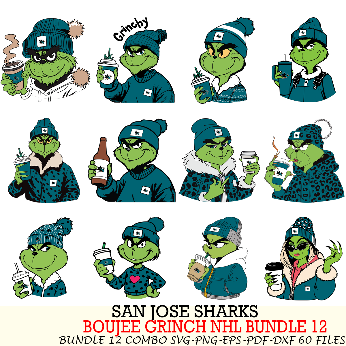 San Jose Sharks Boujee Grinch NHL Bundle 12 SVG – lasoniansvg