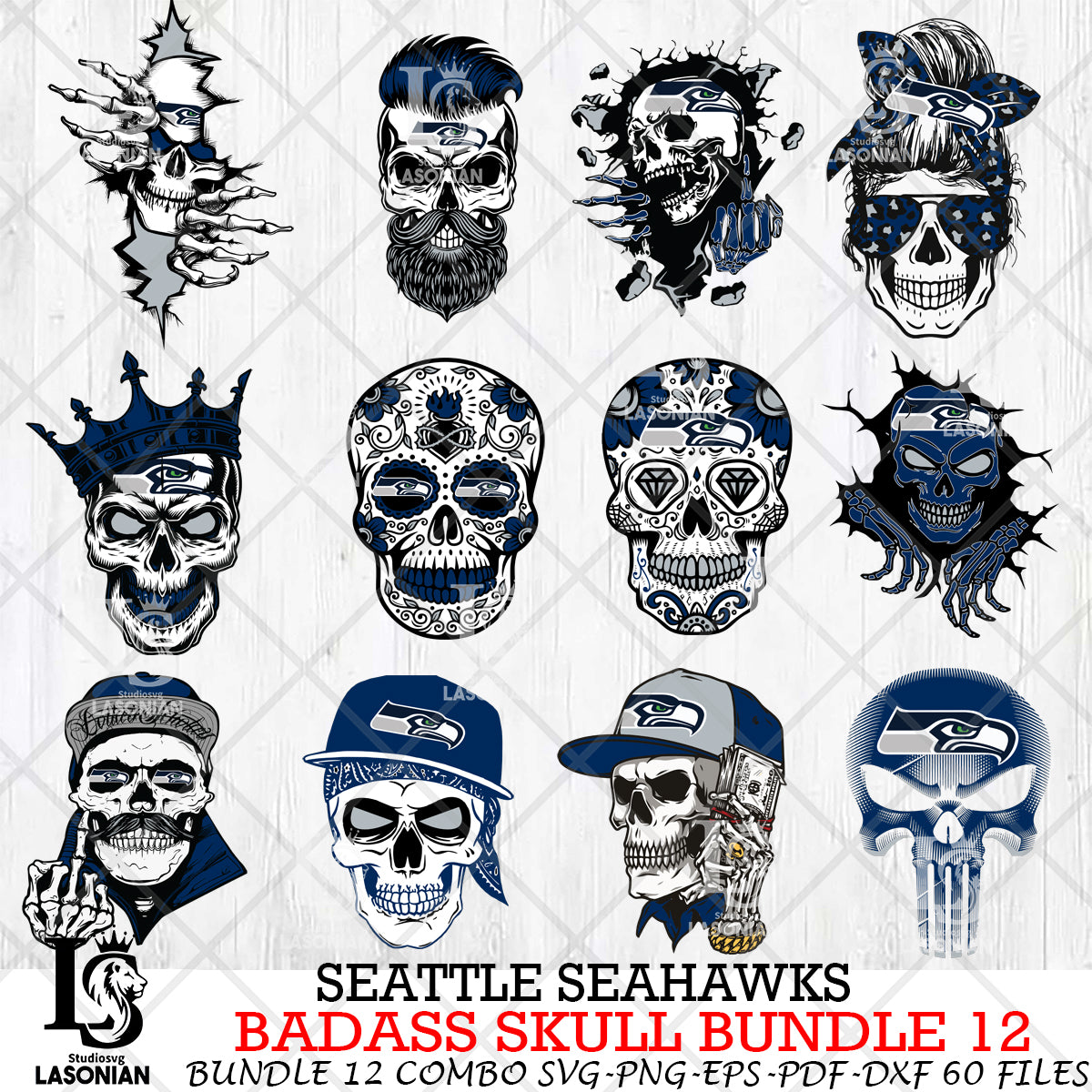 Seattle Seahawks Badass Skull Bundle SVG – lasoniansvg