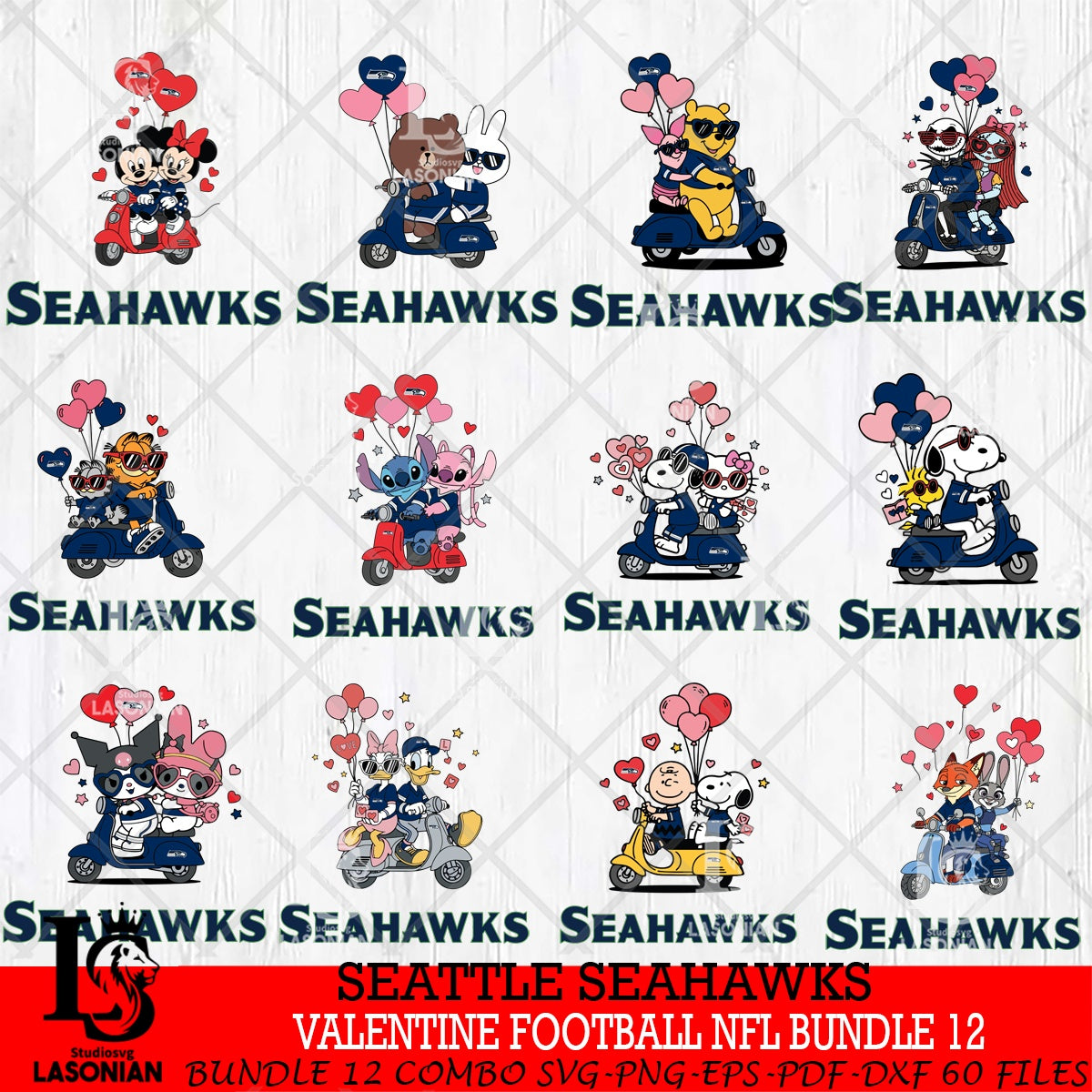 Seattle Seahawks Valentine Football NFL Bundle File Cut, NFL SVG DXF ...
