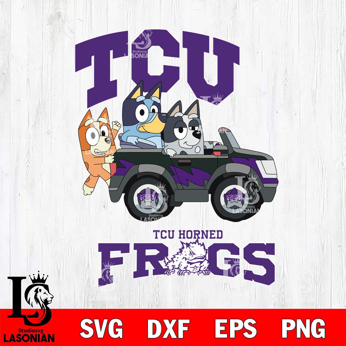 TCU Horned Frogs Bluey friends car – lasoniansvg