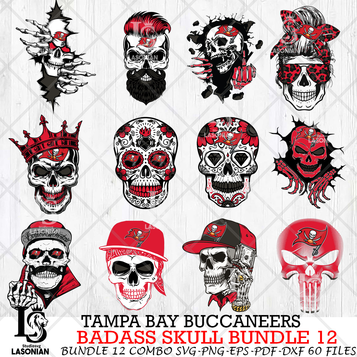 Tampa Bay Buccaneers Badass Skull Bundle SVG – lasoniansvg