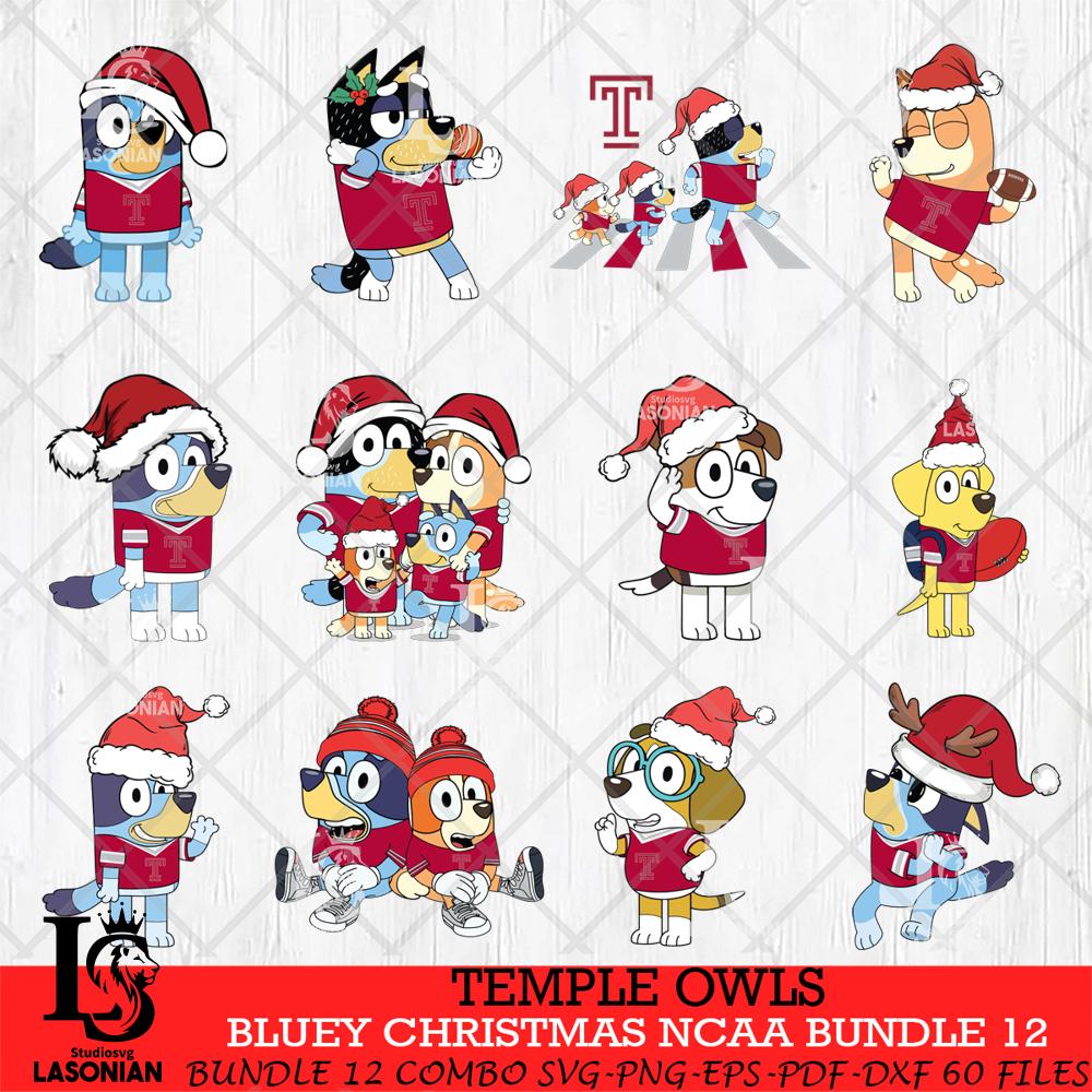 Temple Owls Bluey Christmas NCAA Bundle 12 SVG – lasoniansvg