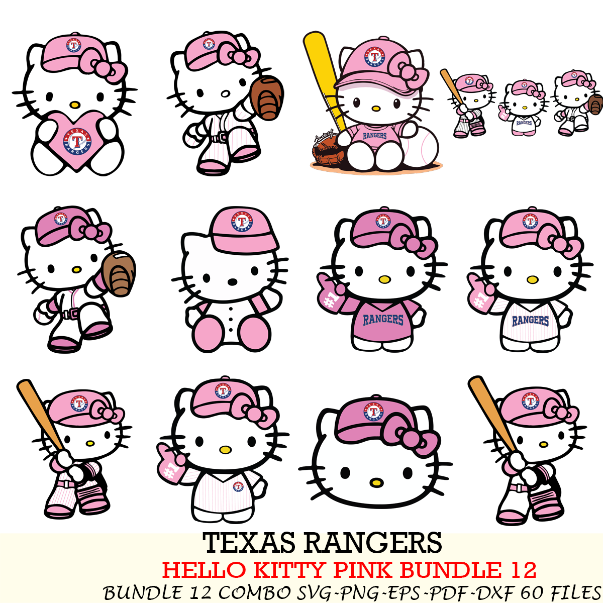 Texas Rangers Hello Kitty Pink Bundle 12 SVG – lasoniansvg