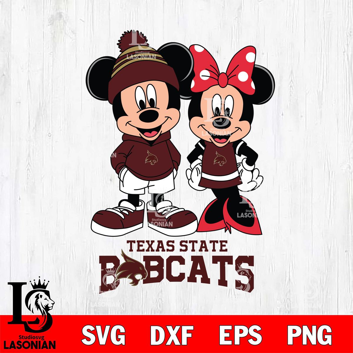 Texas State Bobcats Mickey Minnie Mouse Cute Football – lasoniansvg