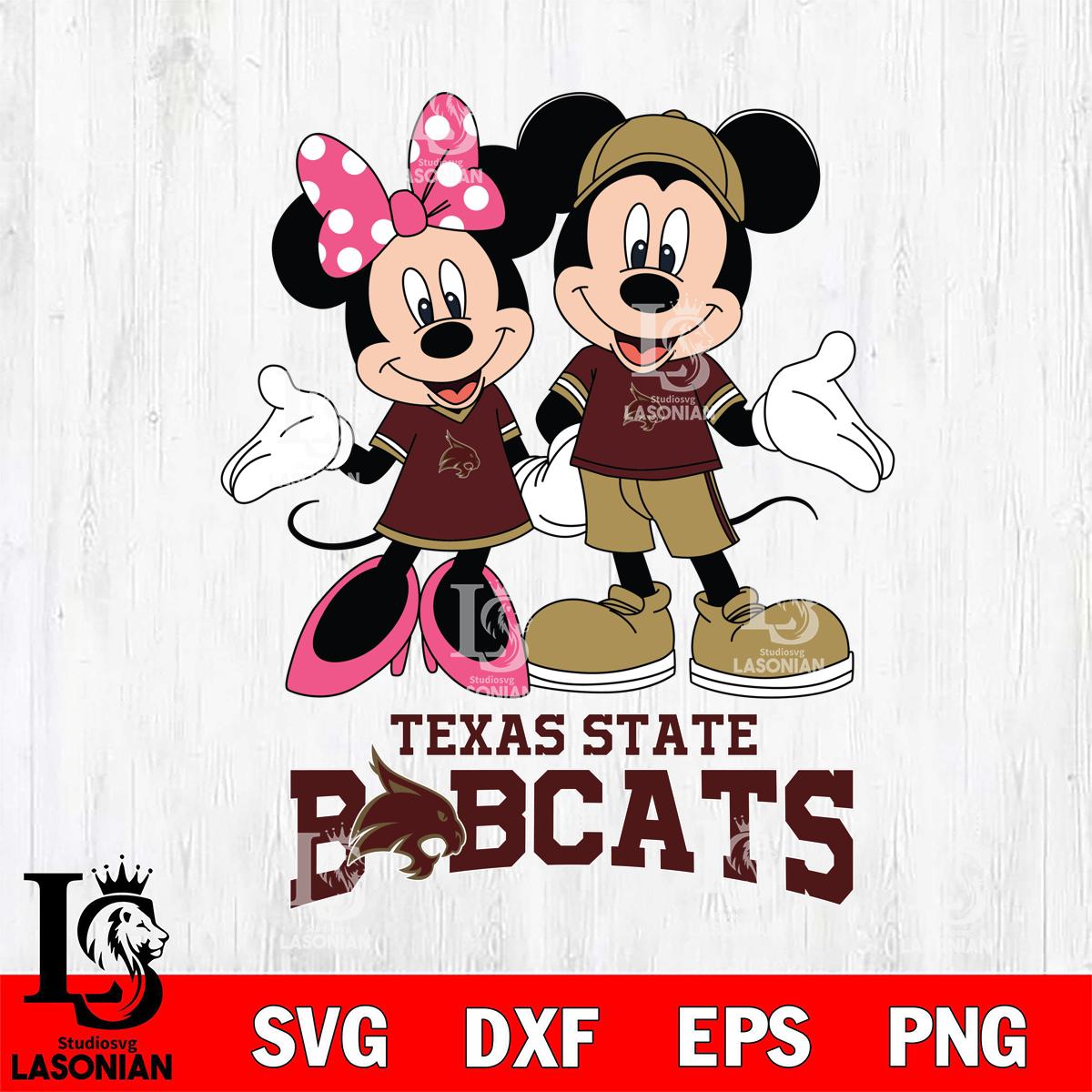 Texas State Bobcats Mickey Minnie Mouse Sport – lasoniansvg