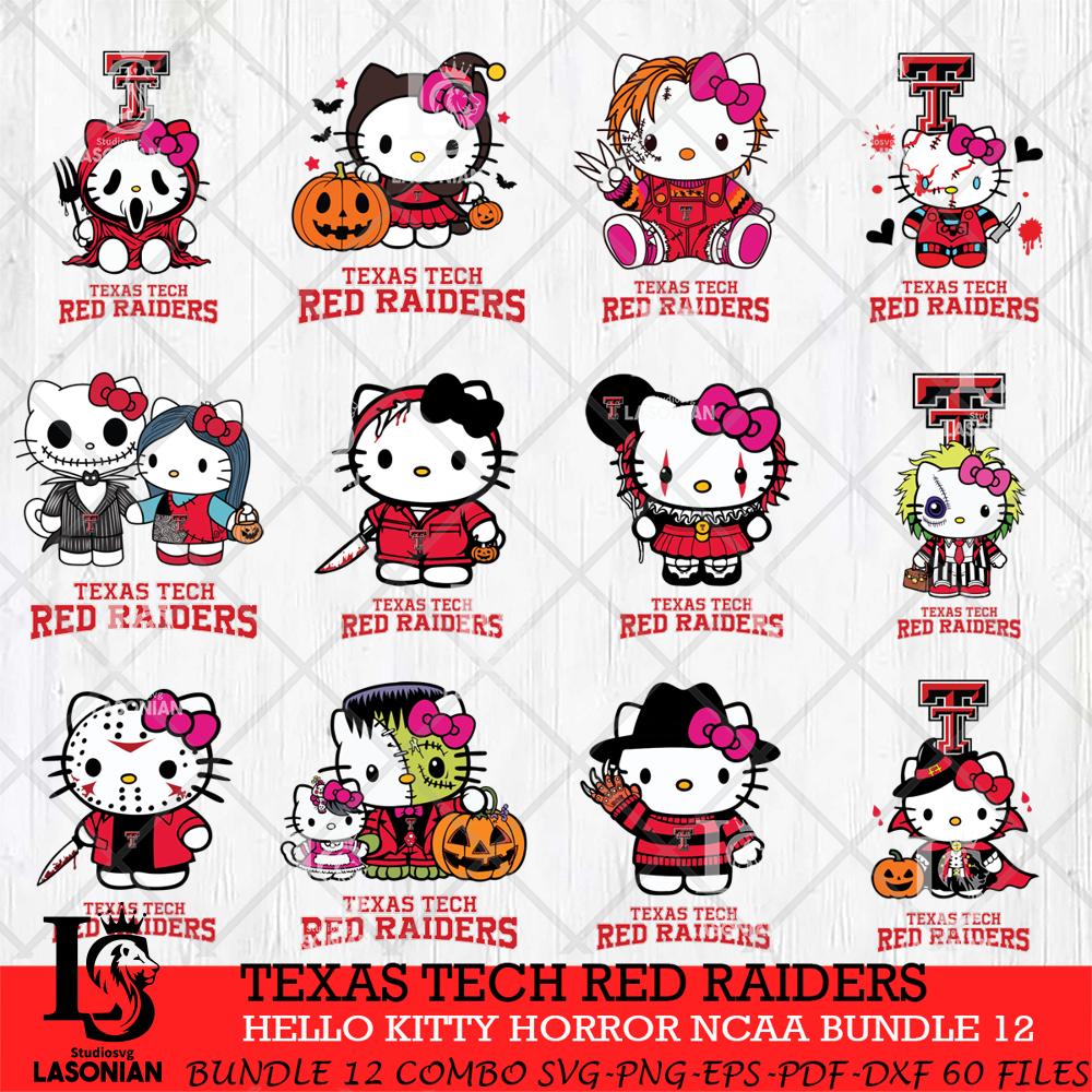 Texas Tech Red Raiders Hello Kitty Horror NCAA Bundle 12 SVG – lasoniansvg