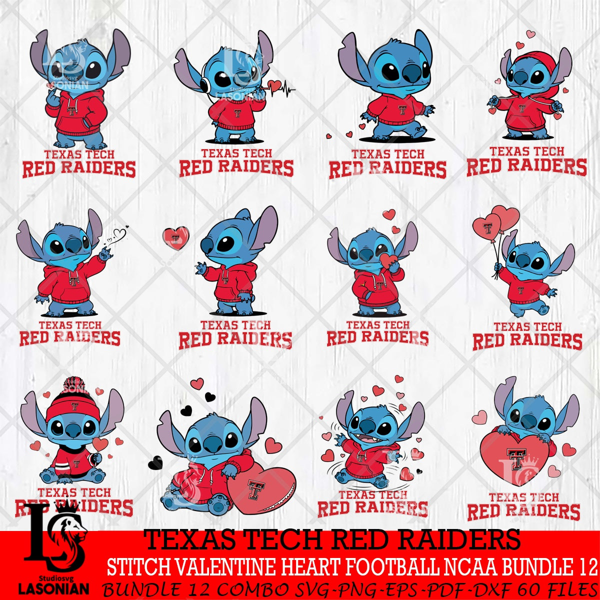 Texas Tech Red Raiders Stitch Valentine Heart Football NCAA Bundle File ...