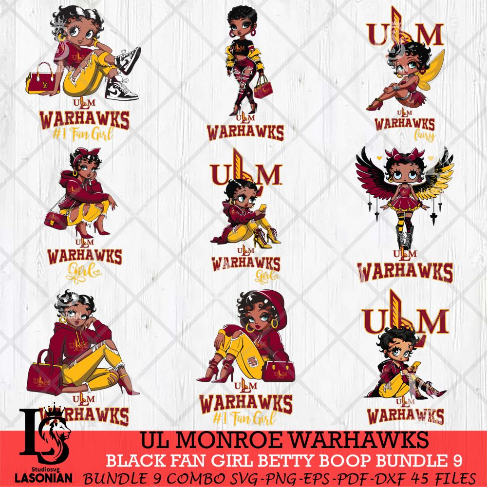 UL Monroe Warhawks Black Fan Girl Betty Boop Bundle 9, Svg Eps Dxf Png ...