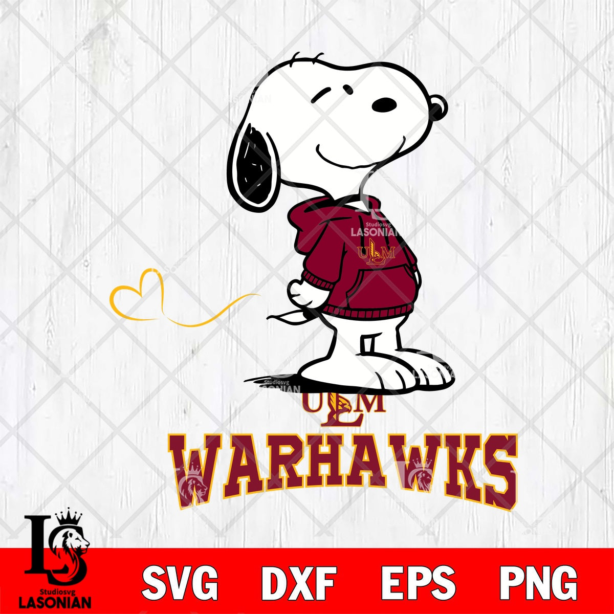 UL Monroe Warhawks Snoopy valentine File cut , Criucut , Silhouette ...